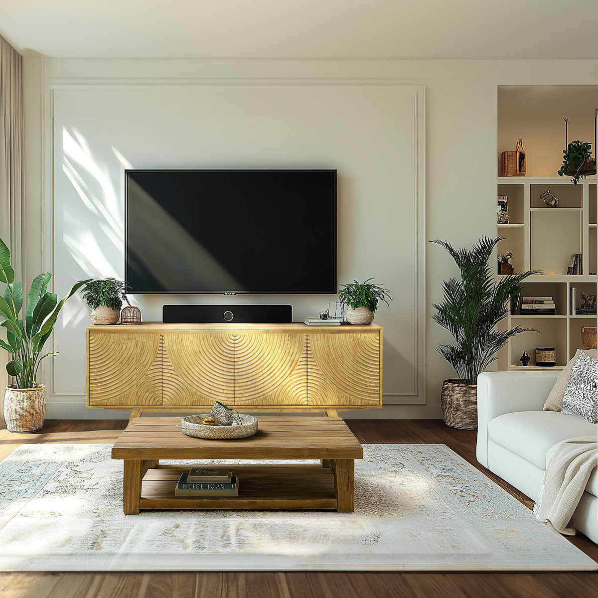 Acacia Harmony TV Stand for TVs up to 75" Media Console Entertainment Center with Storage ...